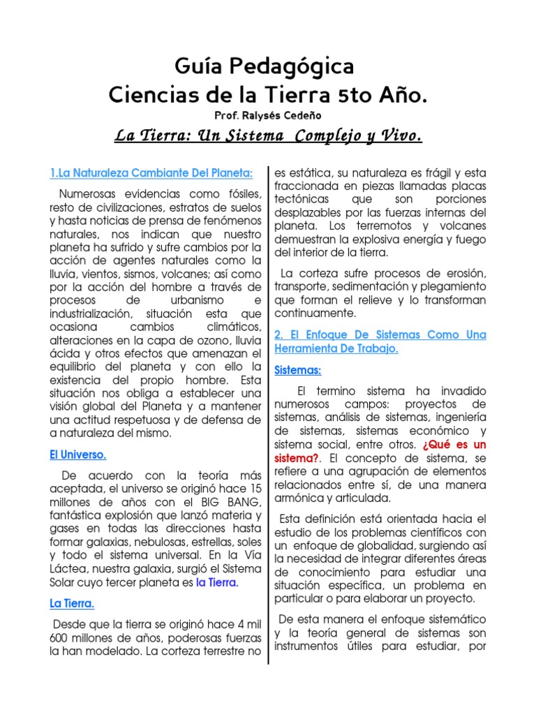 Guía de Ciencias de la Tierra 5to Año | PDF | Tierra | Sistema