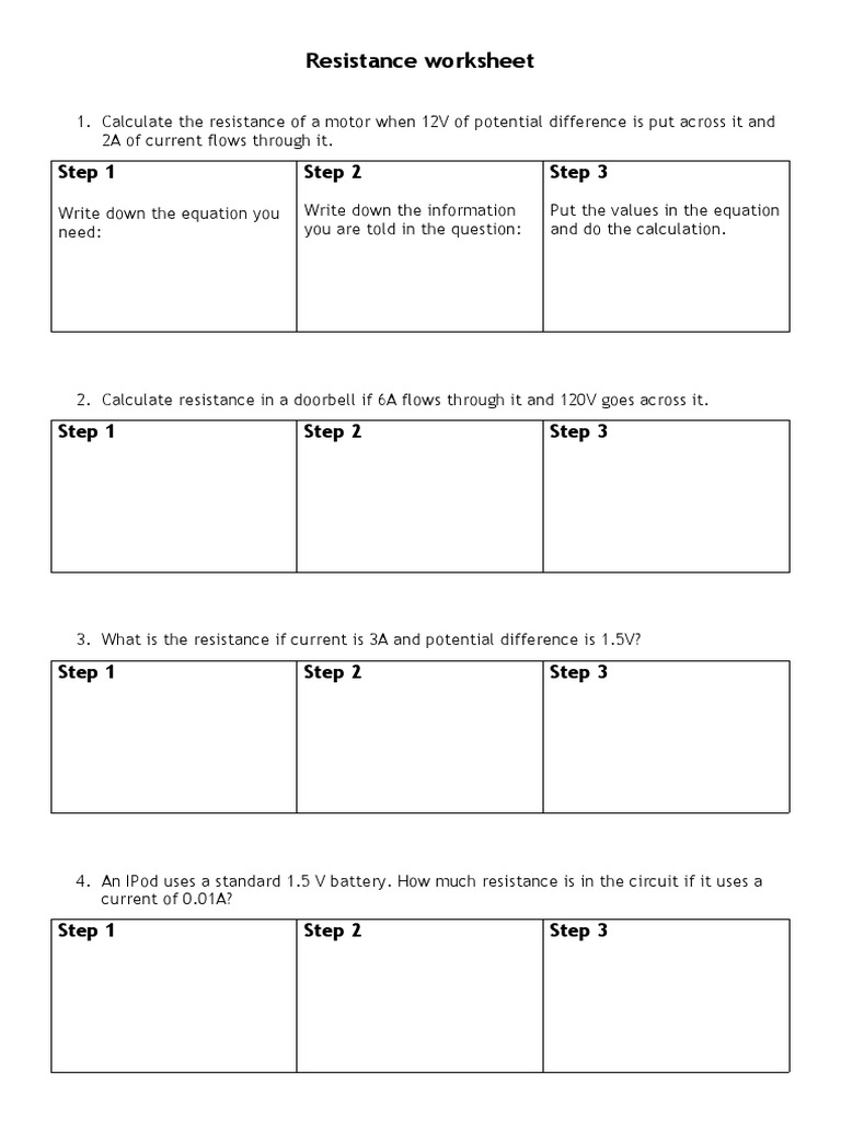 Resistance Calculations Worksheet | PDF