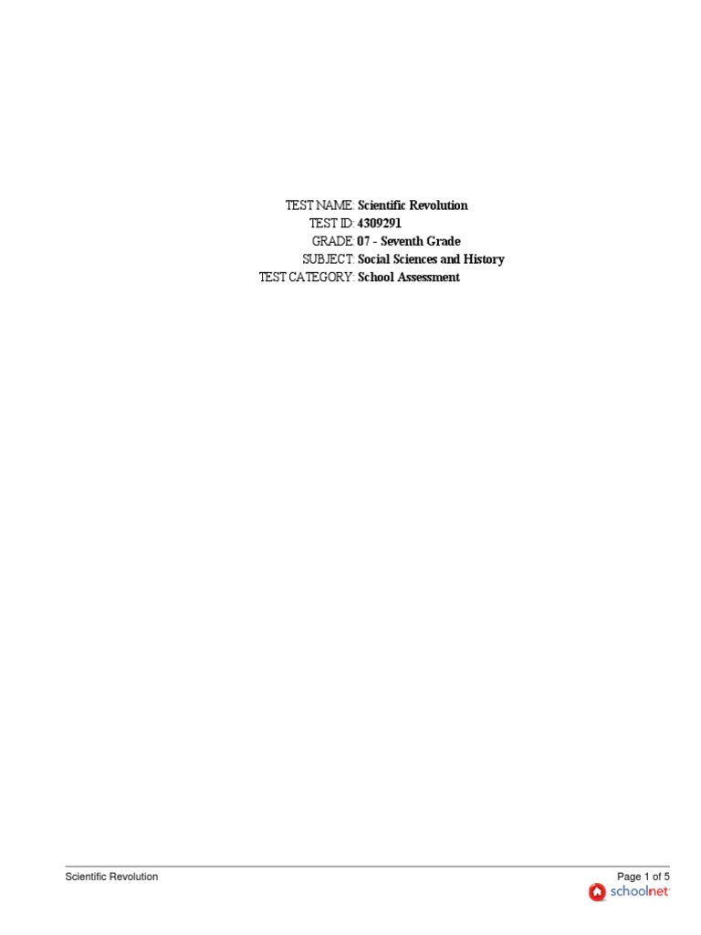 Scientific Revolution Test | PDF | Science | Scientific Revolution