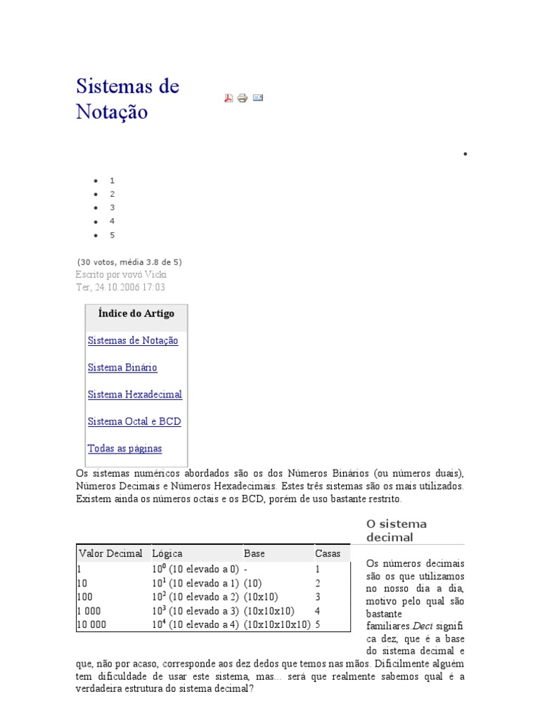 Sistemas De Notação Pdf Codificação Binária Decimal Números