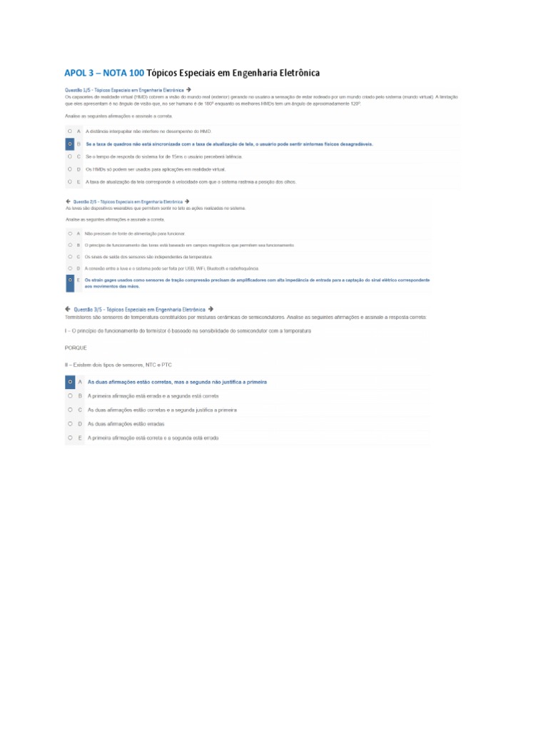 APOL 3 - Nota 100 em Engenharia Eletrônica | PDF