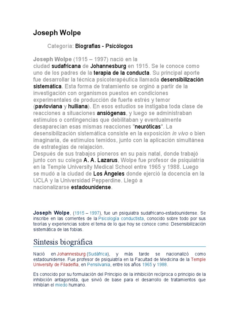 Joseph Wolpe | PDF | Fobia | Sicología