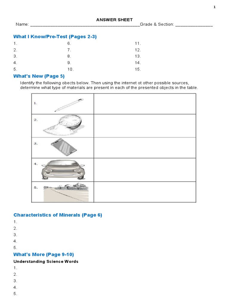 Earth and Life Science Answer Sheet Module 3 | PDF