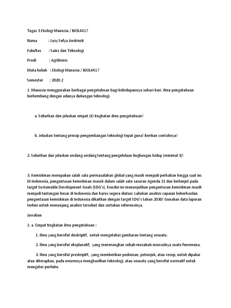 Tugas 3 Ekologi Manusia-BIOL4417 | PDF