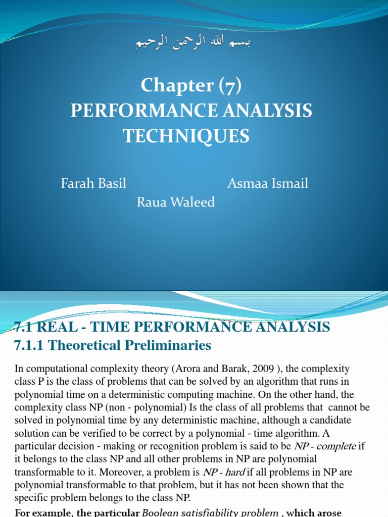 Chapter (7) Performance Analysis Techniques: Asmaa Ismail Farah Basil Raua Waleed | PDF ...