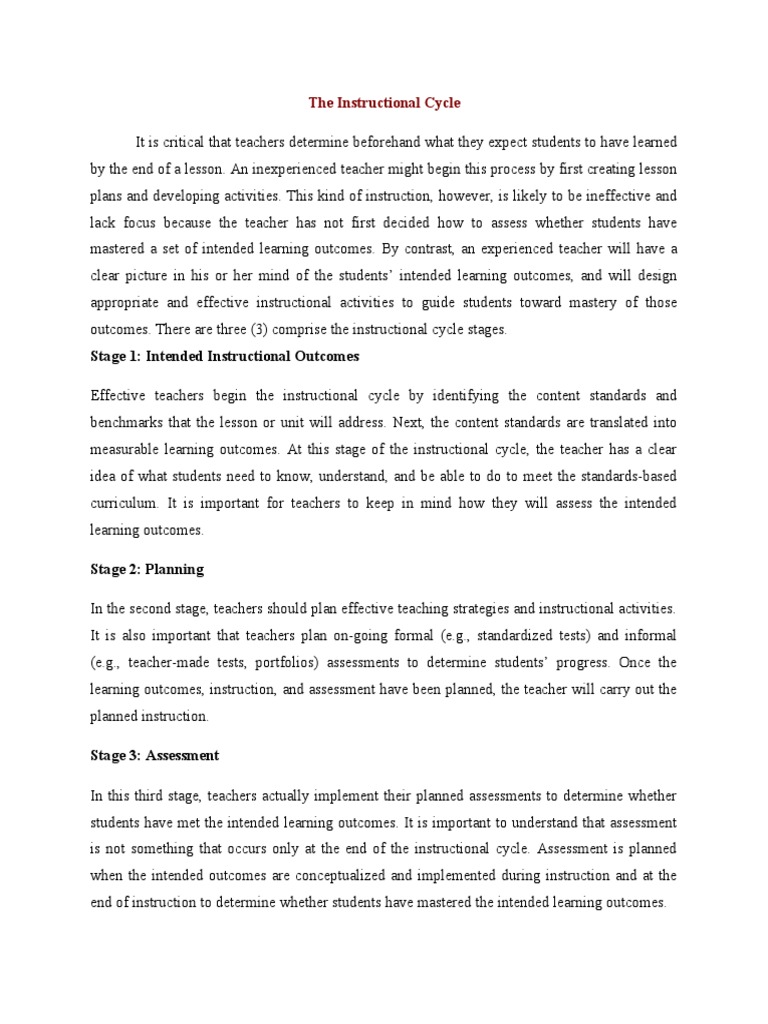 The Instructional Cycle | PDF | Educational Assessment | Educational ...