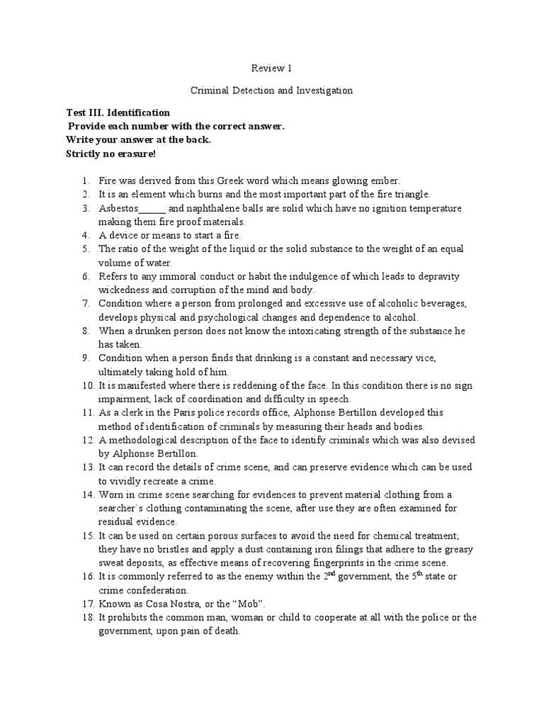 Criminal Detection and Investigation Quiz | PDF | Crime Scene | Crimes