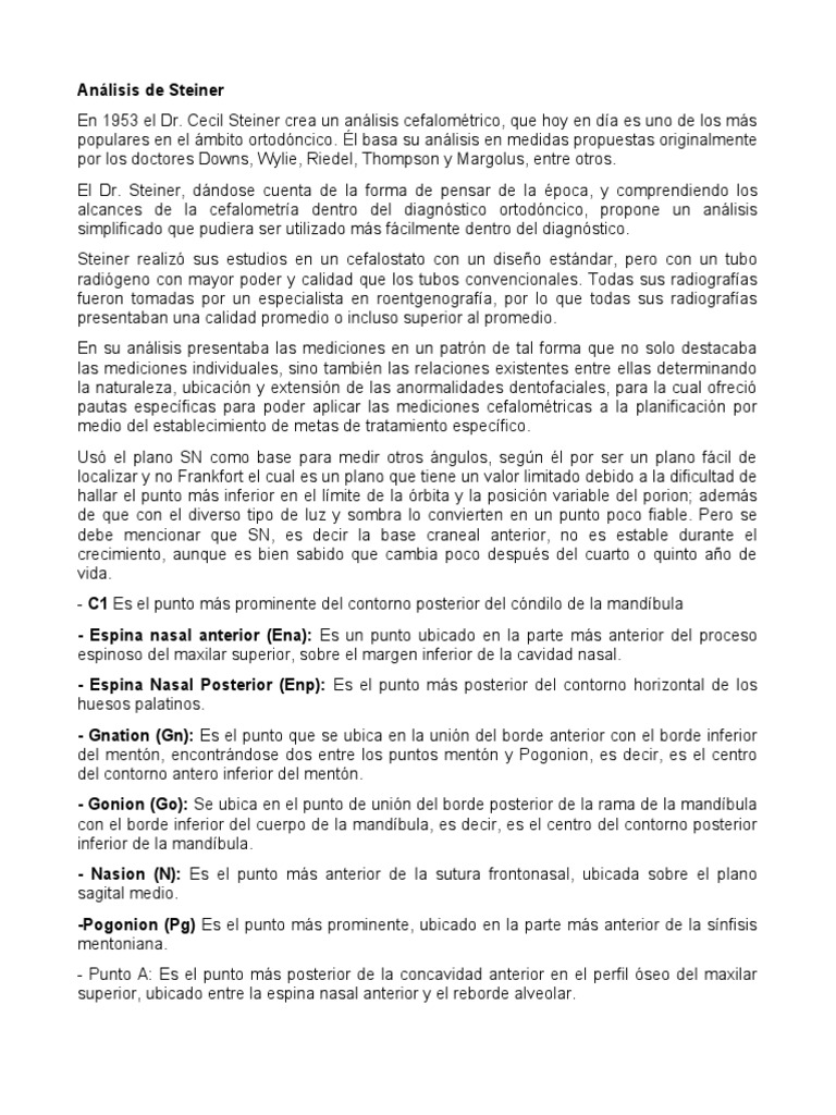Análisis Cefalométrico de Steiner en Ortodoncia | PDF | Anatomía humana