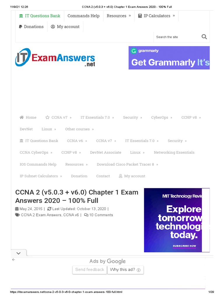 CCNA 2 (v5.0.3 + v6.0) Chapter 1 Exam Answers 2020 - 100% Full | PDF | Router (Computing) | Ip ...