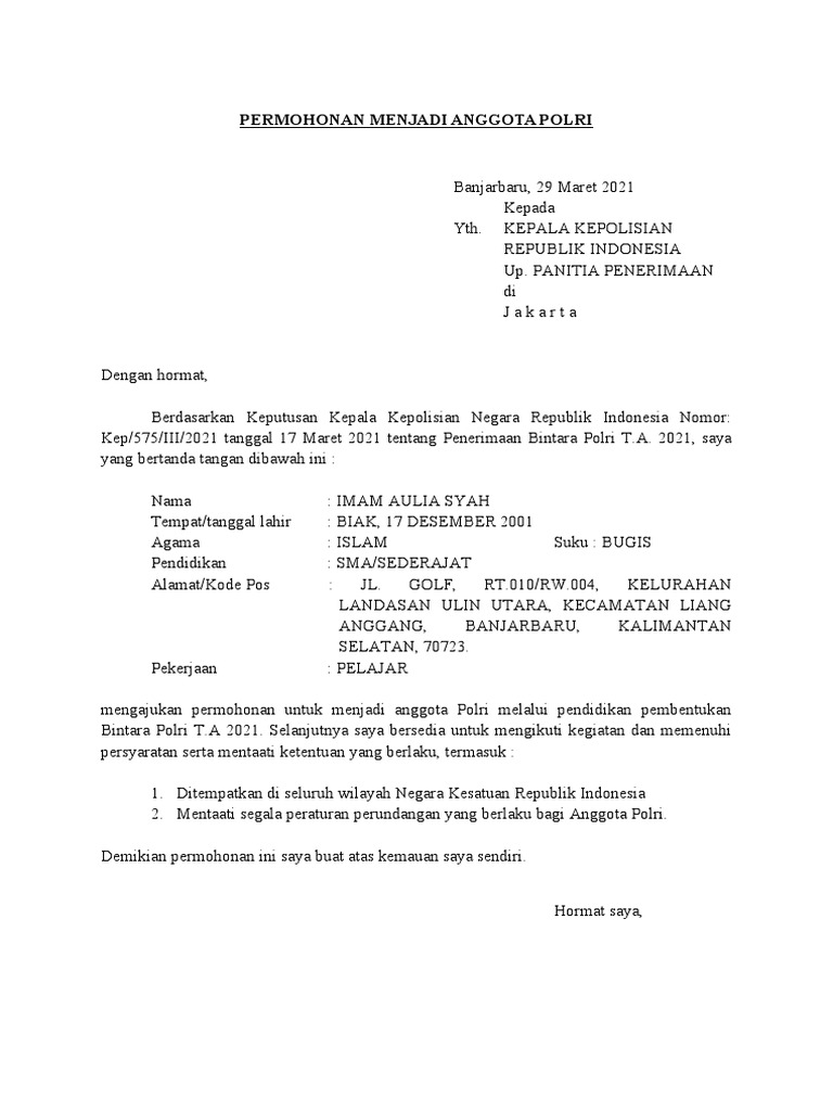 Permohonan Menjadi Anggota Polri | PDF