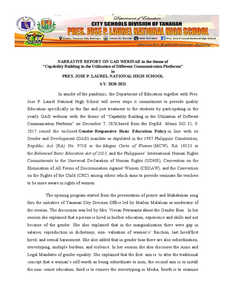 Narrative Report On Gad Nfrnvnra | PDF | Sexism | Woman