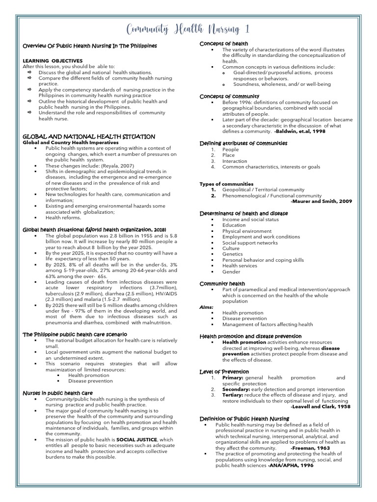 Community Health Nursing 1 - REVIEWER | PDF | Family | Health Care