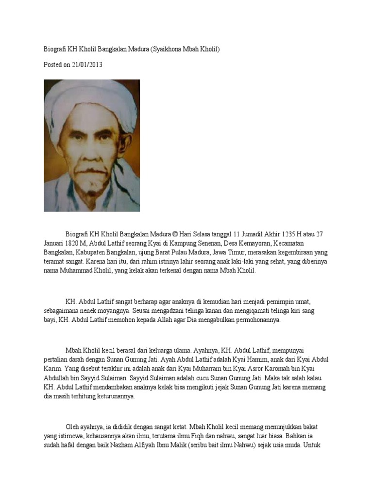 Biografi KH Kholil Bangkalan Madura (Syaikhona Mbah Kholil) | PDF