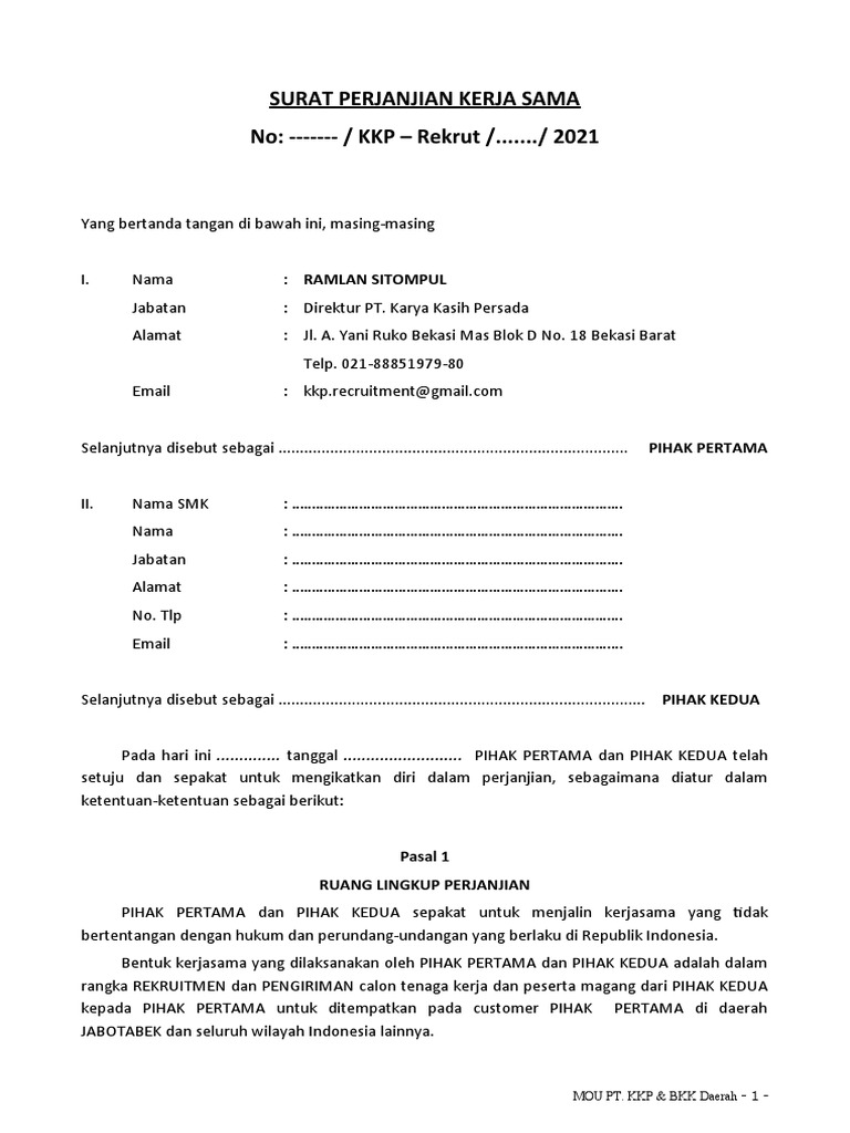 MOU Kerjasama Rekrutmen Magang | PDF | Pengelolaan Keuangan & Uang