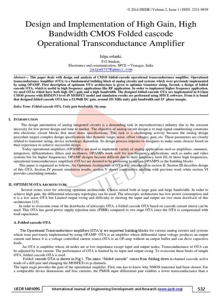 Design and Implementation of High Gain, High Bandwidth CMOS Folded ...