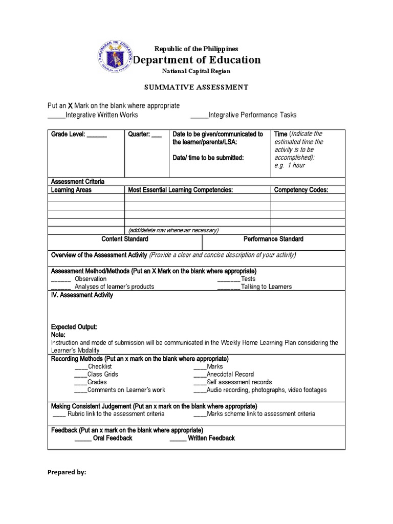 Template Summative Assessment | PDF | Learning | Rubric (Academic)