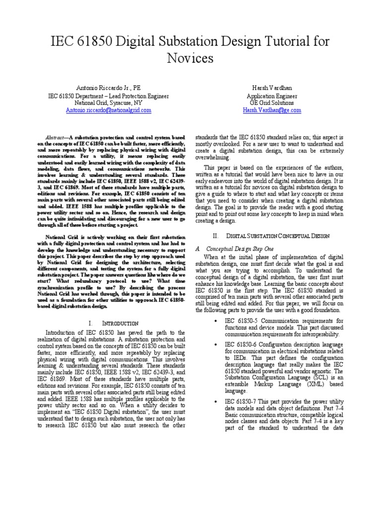 IEC 61850 Digital Substation Design Tutorial For Novices | PDF ...
