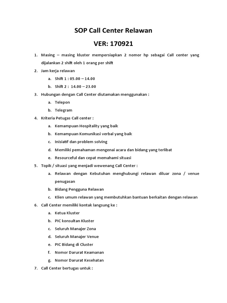 Sop - Kordinasi Relawan | PDF