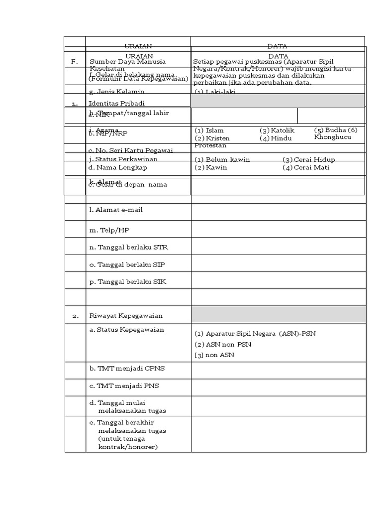 Formulir Data Kepegawaian | PDF