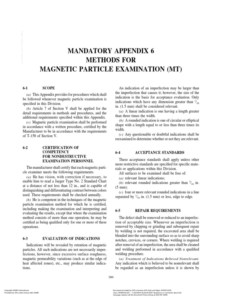 Asme Viii - MT Apendix 6 | PDF | Welding | Construction