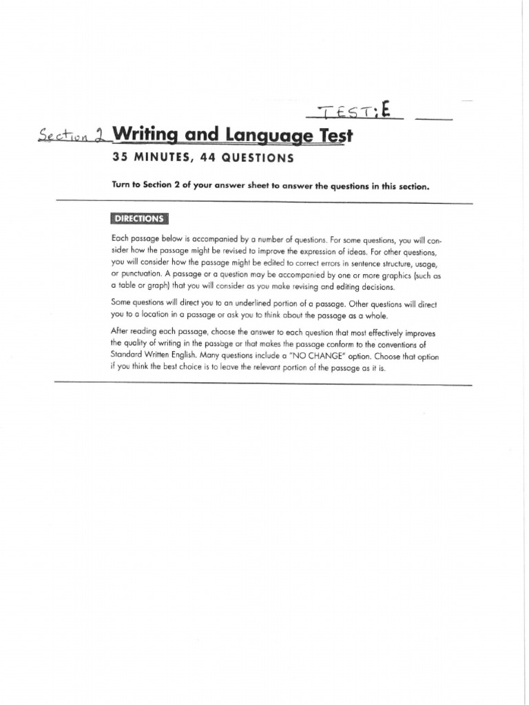 TEST E Section 2 Writing and Language | PDF