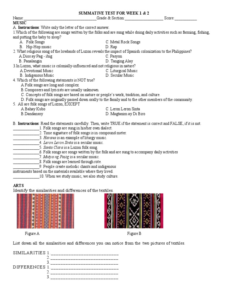 Grade 4 Summative Test: Weeks 1-4 | PDF | Physical Fitness | Songs