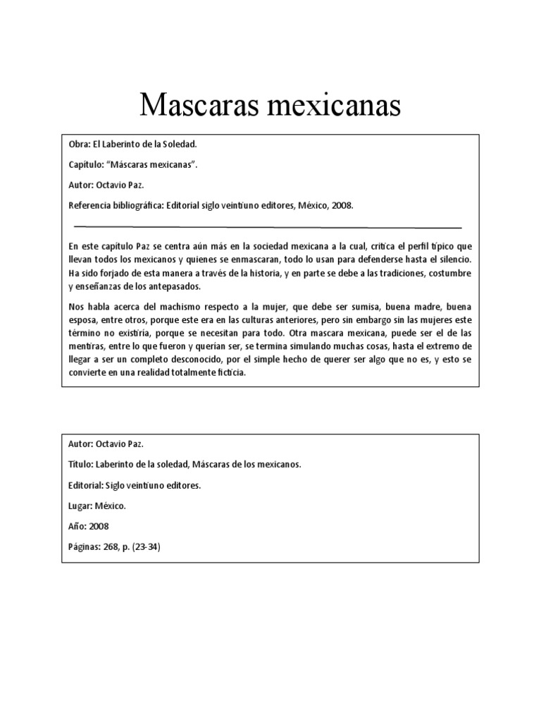 Mascaras Mexicanas Ensayo Bibliográfico | PDF