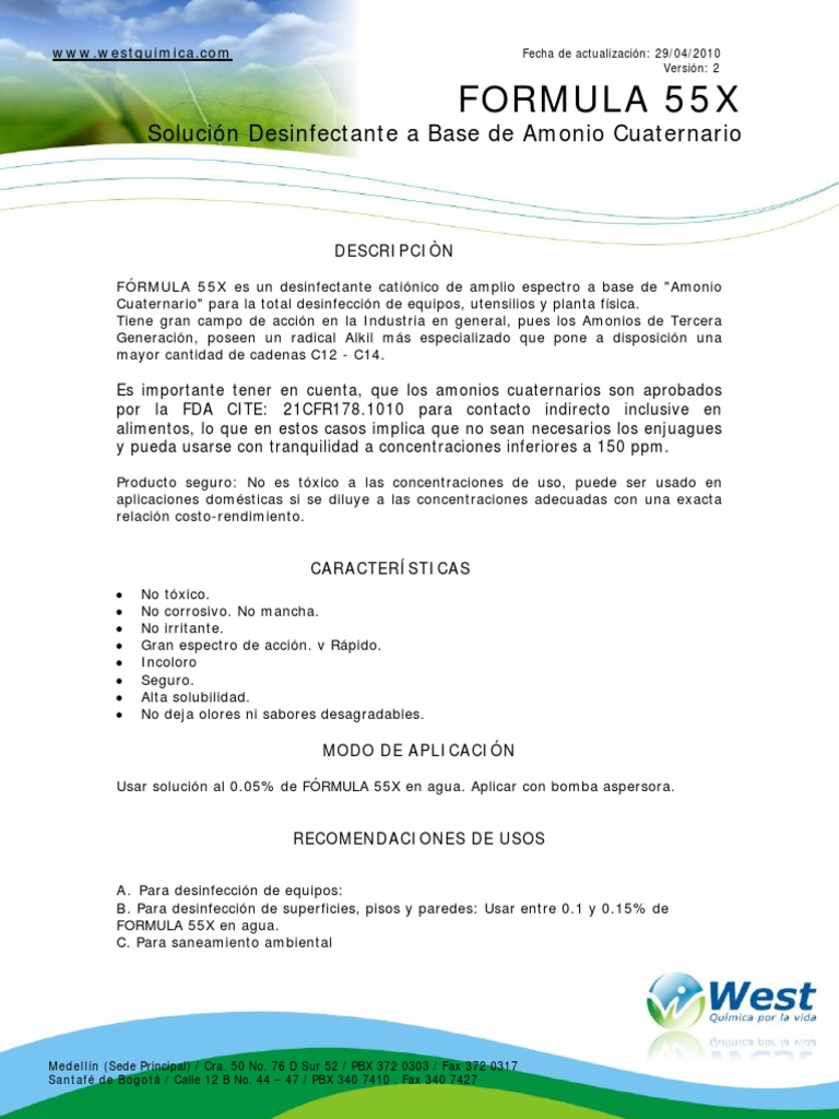 Ficha Técnica Formula - 55 | PDF | Agua | Amonio