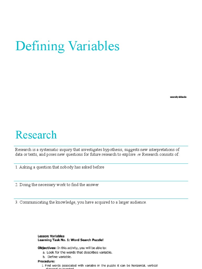 DEfining & Identifying Variables G7 | PDF | Dependent And Independent ...