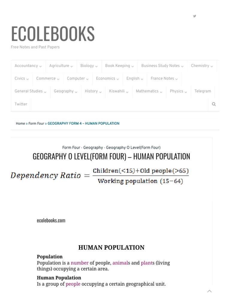 GEOGRAPHY O LEVEL (FORM FOUR) - HUMAN POPULATION - (PDF) EcoleBooks ...