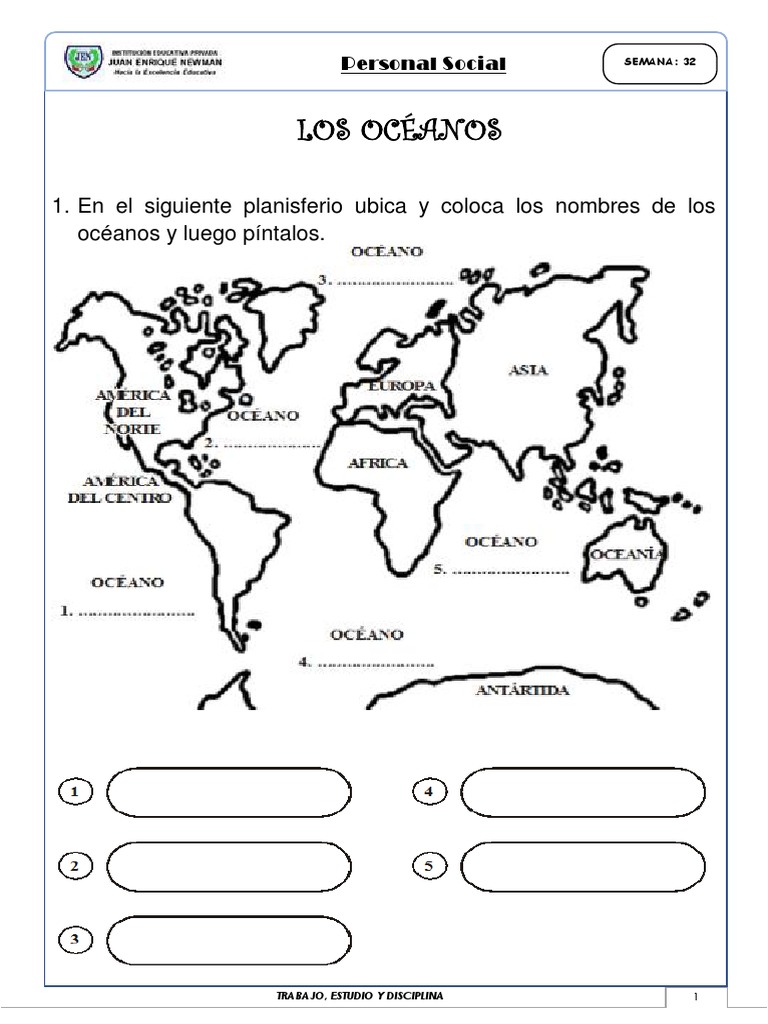 Hojas De Trabajo Sobre Los Océanos Del Mundo TEMA 5 «LOS