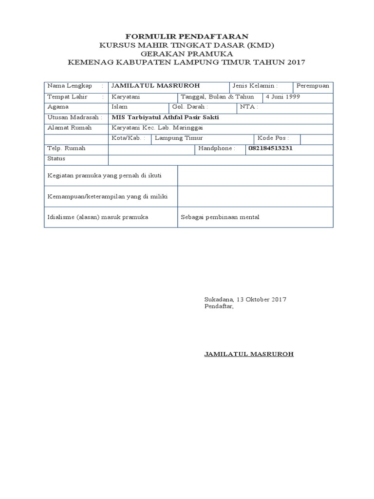 FORMULIR PENDAFTARAN KMD | PDF
