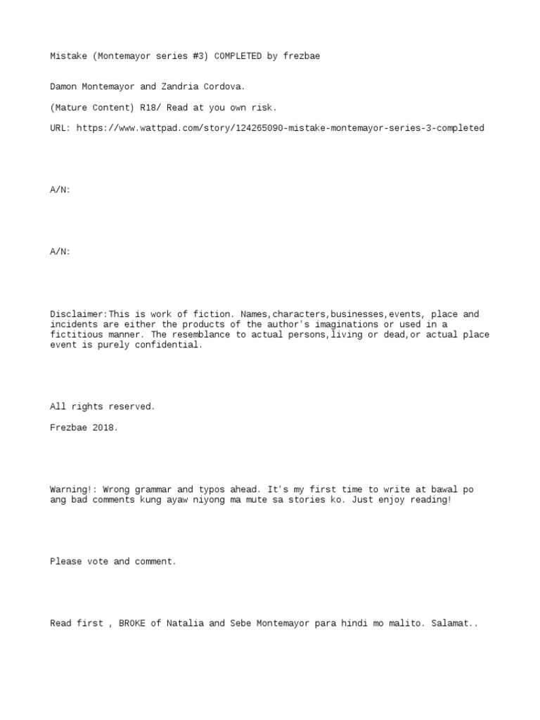 Frezbae Mistake Montemayor Series 3 COMPLETED 1 | PDF