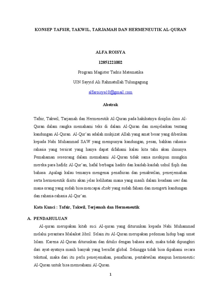 Konsep Tafsir Takwil Terjemah Dan Hermeneutik | PDF