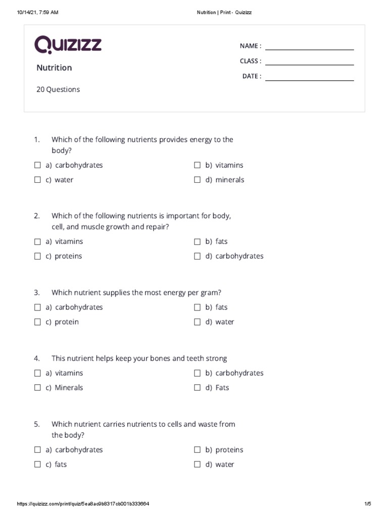Nutrition - Print - Questions | PDF | Human Nutrition | Nutrients