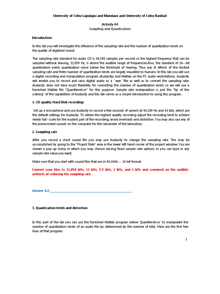 Sampling and Quantization of Signals | PDF | Sampling (Signal ...
