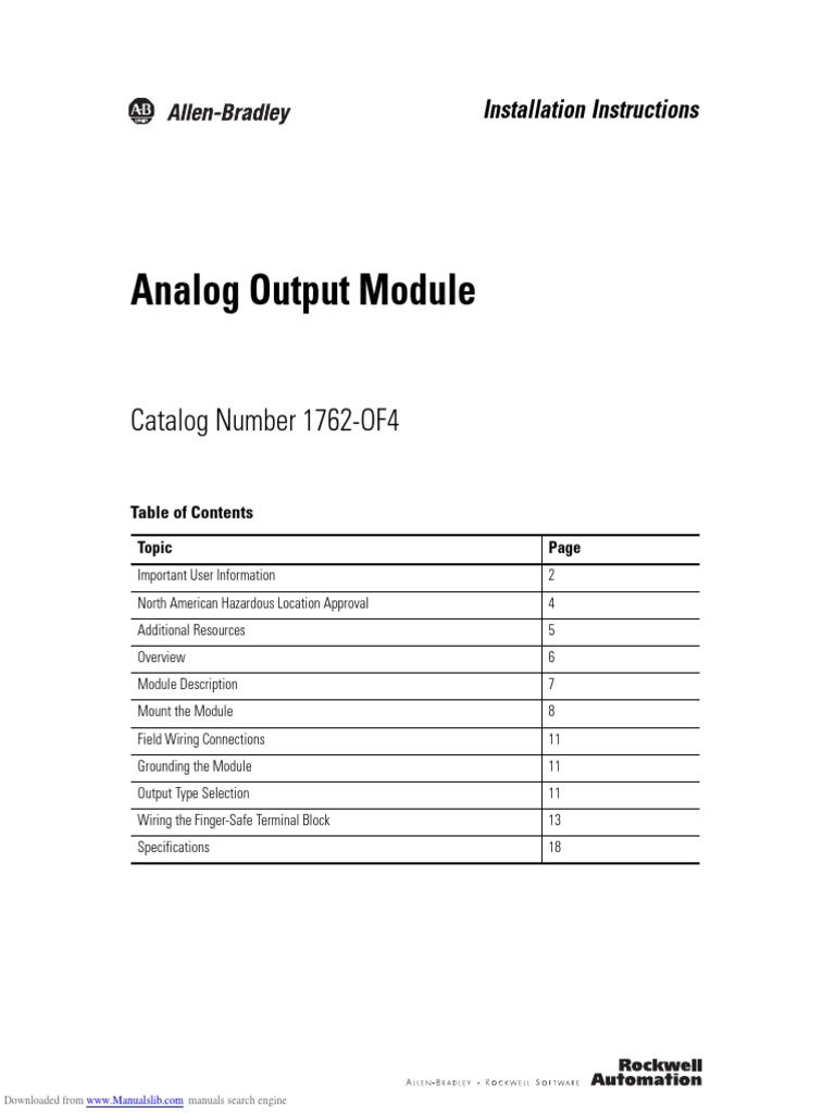 Analog Output Module: Catalog Number 1762-OF4 | Download Free PDF ...