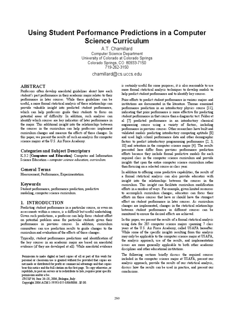 Using Student Performance Predictions in A Computer Science Curriculum | PDF | Errors And ...