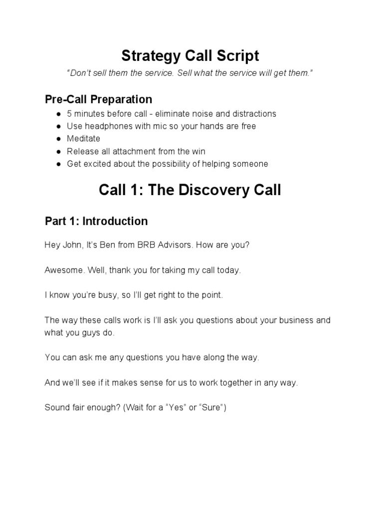 Strategy Call Script | PDF
