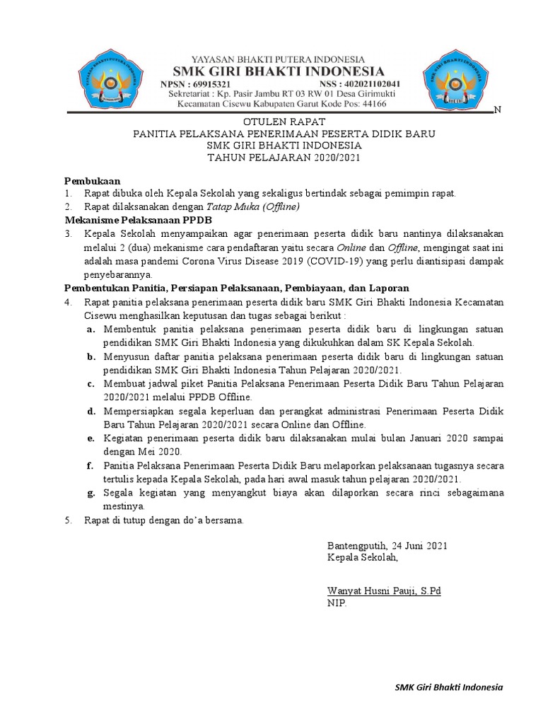 Notulen Rapat PPDB | PDF