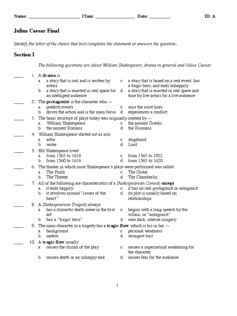 JC Final Test | PDF | Mark Antony | Julius Caesar