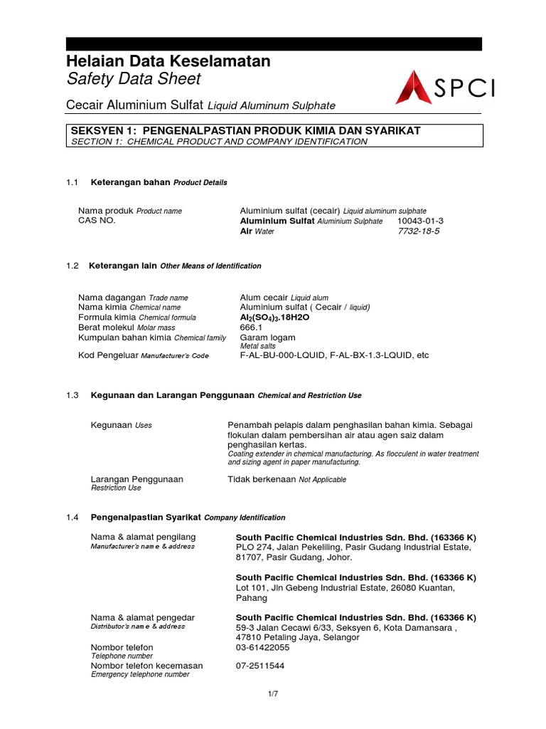 Sds Alum Liquid Rev 07 4.5.17.pg-P1doc | PDF | Dangerous Goods | Toxicity
