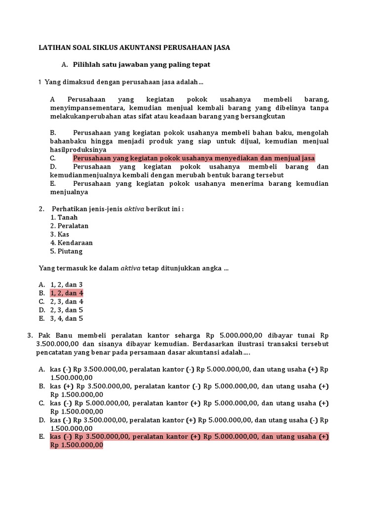 Latihan Soal Siklus Akuntansi Perusahaan Jasa | PDF