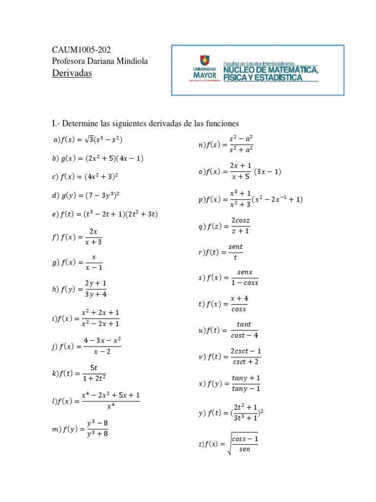 Guia de Ejercicios (Derivadas y Sus Aplicaciones) | PDF | Línea (geometría) | Matemática Elemental