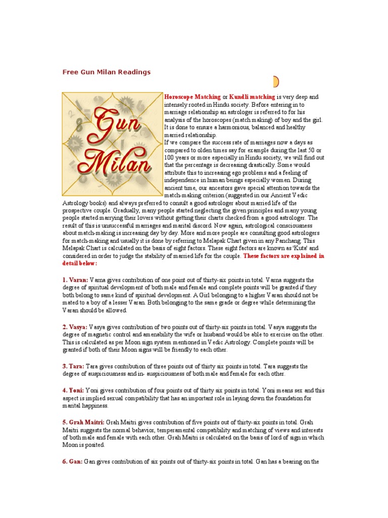 Guna Milan and Reason | PDF | Hindu Astrology | Marriage