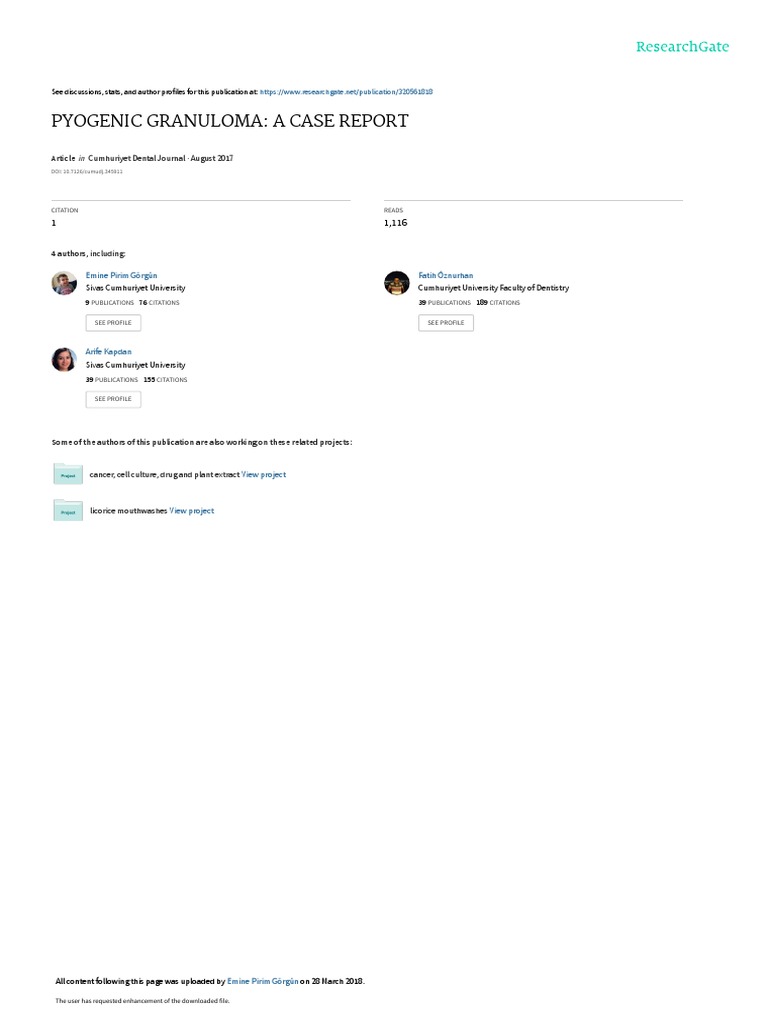 Pyogenic Granuloma A Case Report | PDF | Medical Specialties | Clinical ...