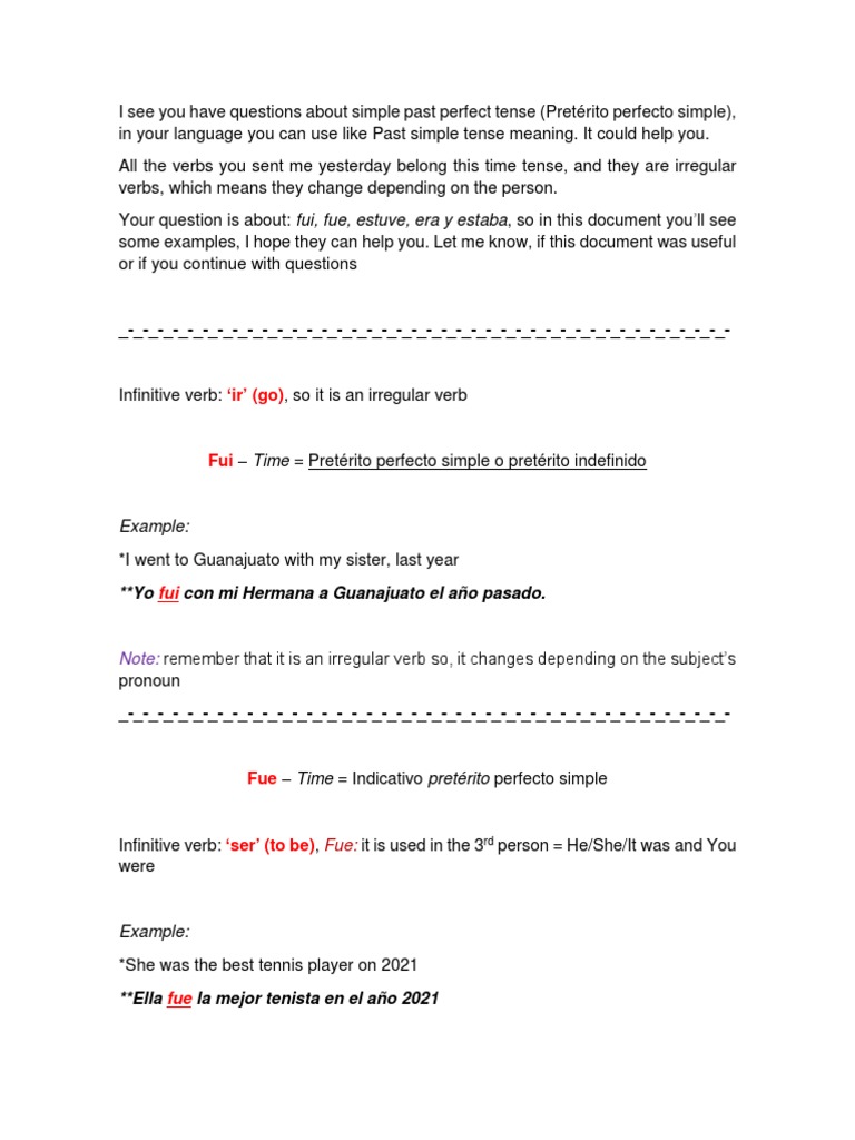 Pretérito Perfecto Simple o Pretérito Indefinido | PDF | Linguistics ...