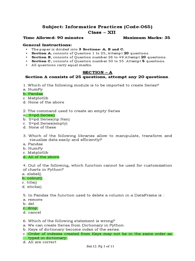 Subject: Informatics Practices (Code-065) Class - XII | PDF | Intellectual Property | Security