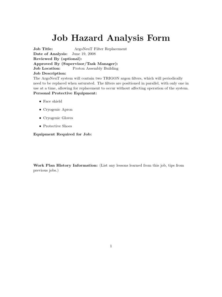 Job Hazard Analysis Form | PDF | Vacuum Tube | Valve