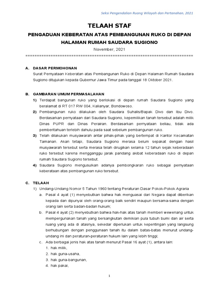 Keberatan Pembangunan Ruko Sugiono | PDF